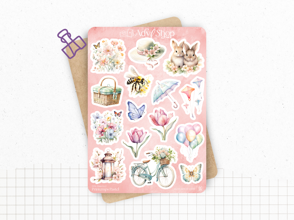 Planches de Stickers "Printemps Pastel" - Autocollants sur le thème du ...